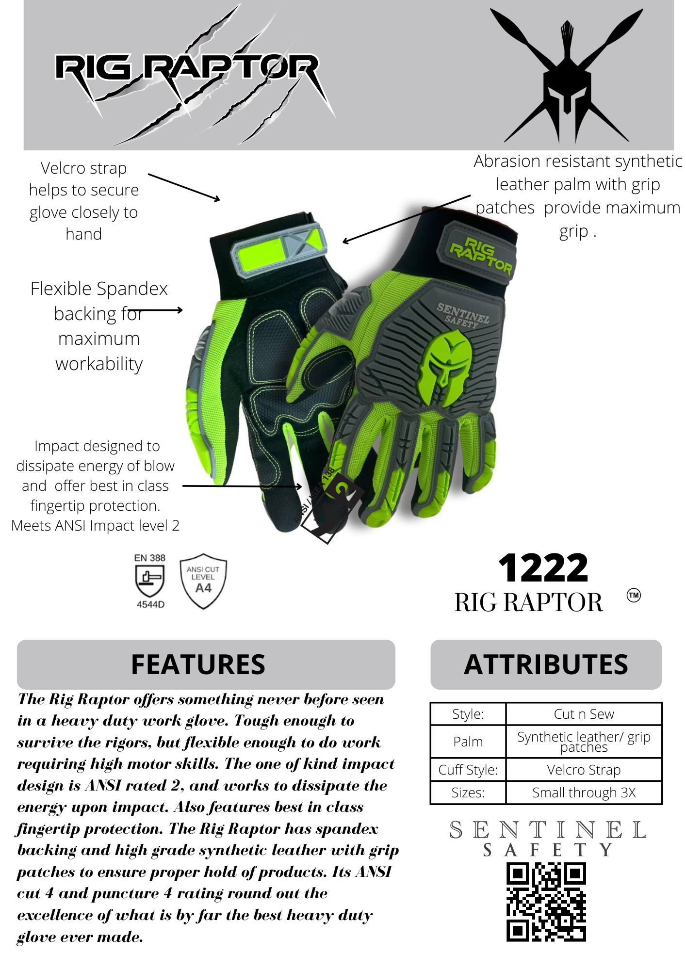 Rig Raptor Heavy Duty ANSI Cut 4, ANSI 2 Impact Glove – Sentinel Safety